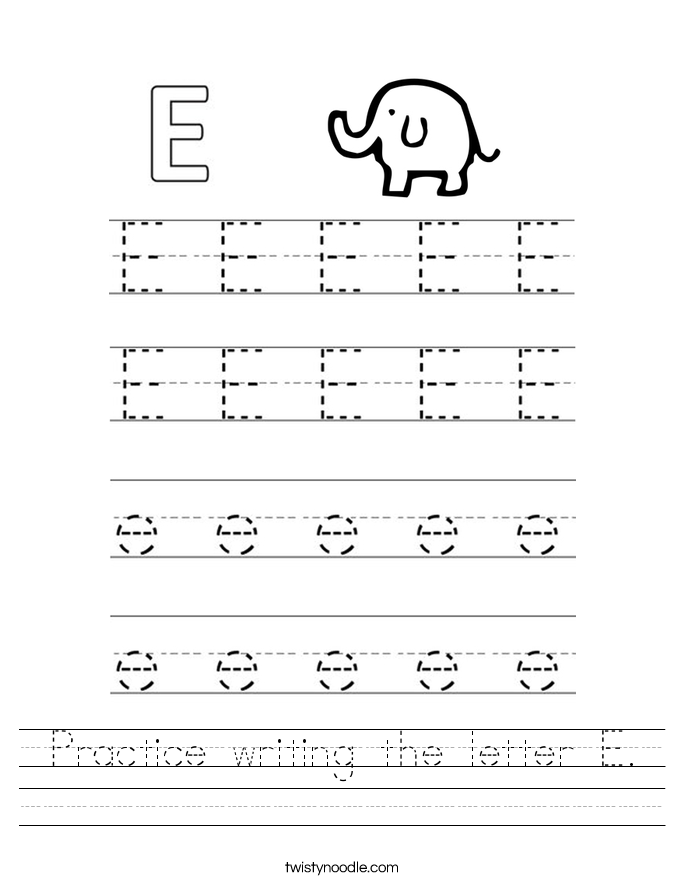 Practice Writing The Letter E Worksheet Twisty Noodle Practice Writing The Letter E Worksheet Twisty Noodle