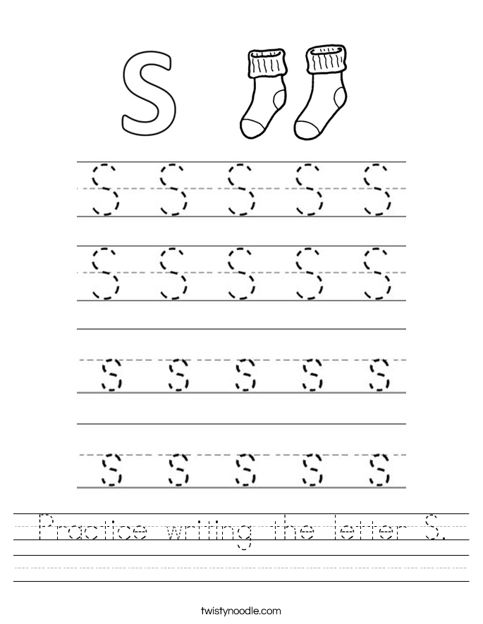 Practice Writing The Letter S Worksheet Twisty Noodle Practice Writing The Letter S Worksheet Twisty Noodle