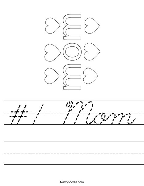 #1 Mom Worksheet - Cursive - Twisty Noodle