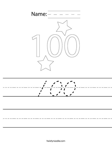 100 Worksheet - Cursive - Twisty Noodle