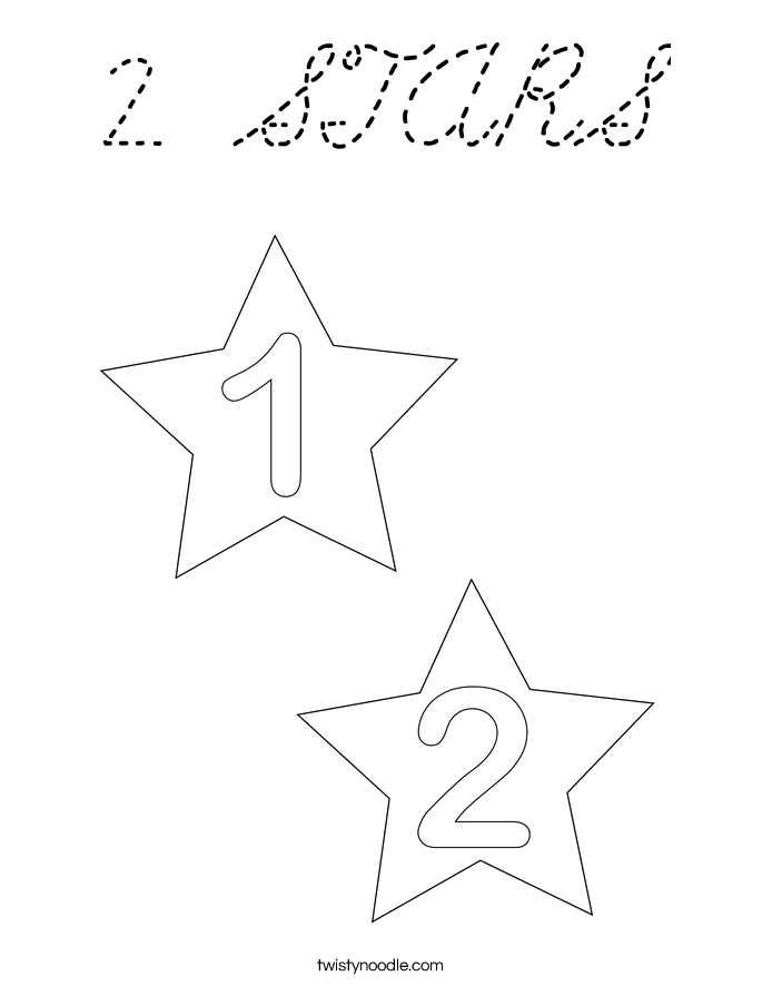 2 STARS Coloring Page - Cursive - Twisty Noodle