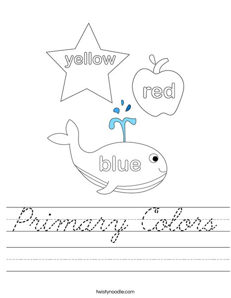 Primary Colors Worksheet - Cursive - Twisty Noodle