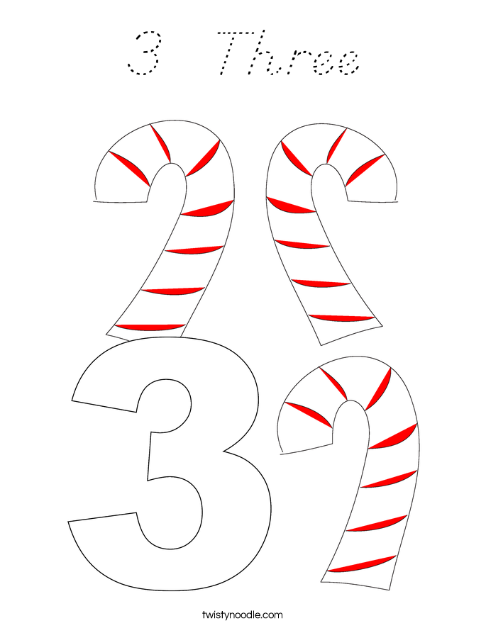 3 Three Coloring Page - D'Nealian - Twisty Noodle