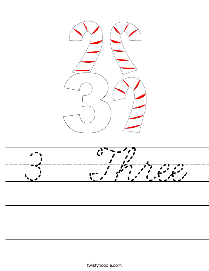 3 Three Worksheet - Cursive - Twisty Noodle