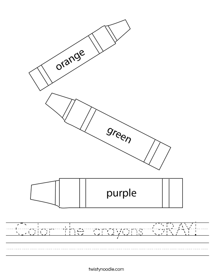 Color the crayons GRAY Worksheet - Twisty Noodle
