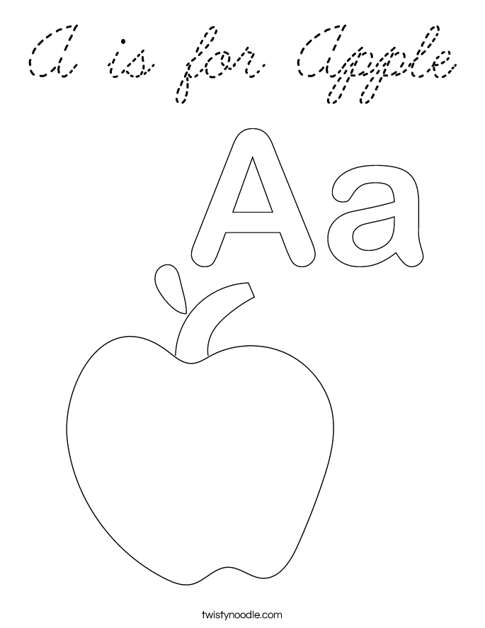 A is for Apple Coloring Page - Cursive - Twisty Noodle