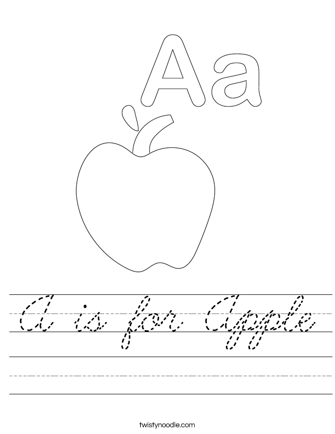 A is for Apple Worksheet - Cursive - Twisty Noodle