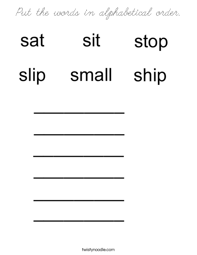 Put The Words In Alphabetical Order Coloring Page Cursive Twisty Noodle Put The Words In Alphabetical Order Coloring Page Cursive Twisty Noodle