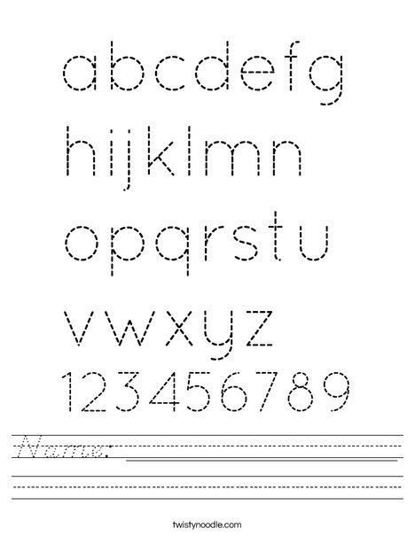 Name: ________________ Worksheet - D'Nealian - Twisty Noodle