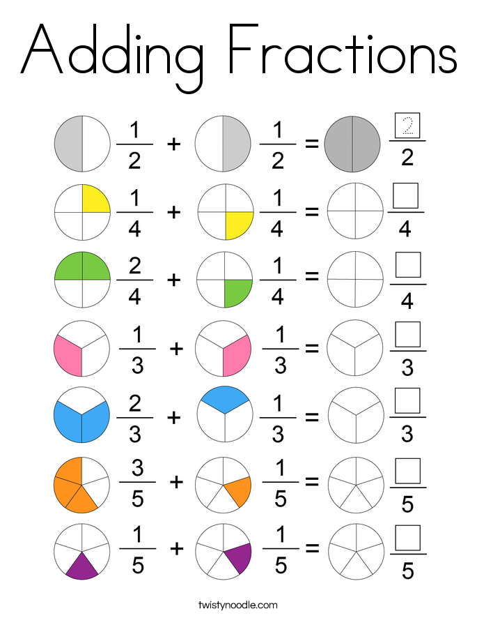 Adding Fractions Coloring Page - Twisty Noodle Adding Fractions Coloring Page - Twisty Noodle