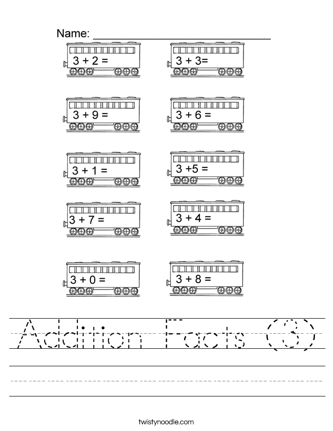 Addition Facts 3 Worksheet Twisty Noodle Addition Facts 3 Worksheet Twisty Noodle