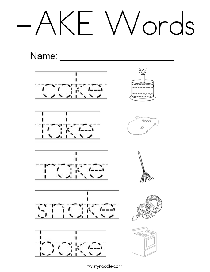 AKE Words Coloring Page Twisty Noodle ake-words-coloring-page-twisty-noodle