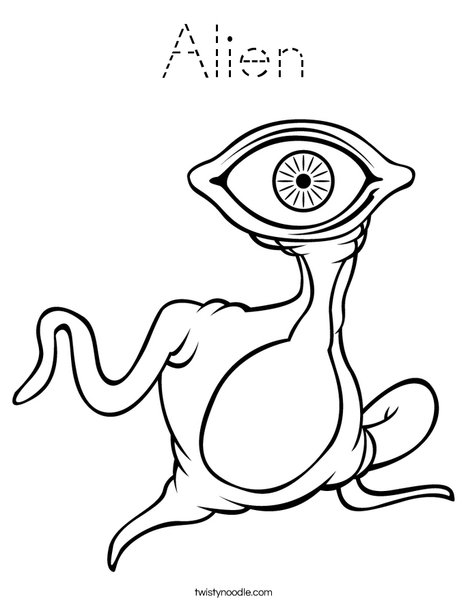 Alien Coloring Page - Tracing - Twisty Noodle