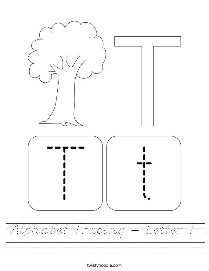 Alphabet Tracing - Letter T Worksheet - D'Nealian - Twisty Noodle Alphabet Tracing - Letter T Worksheet - D'Nealian - Twisty Noodle