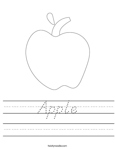Apple Worksheet - D'Nealian - Twisty Noodle