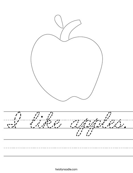 I like apples Worksheet - Cursive - Twisty Noodle