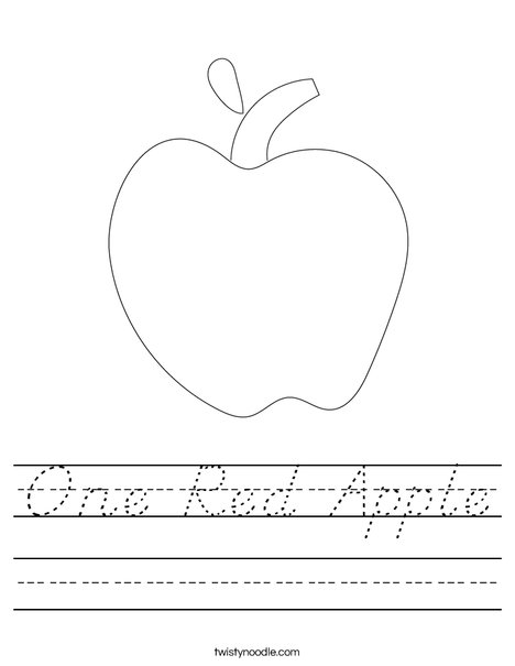 One Red Apple Worksheet - D'Nealian - Twisty Noodle