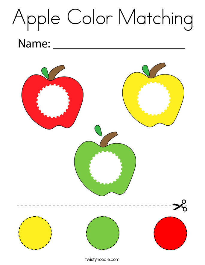 Apple Color Matching Coloring Page - Twisty Noodle Apple Color Matching Coloring Page - Twisty Noodle