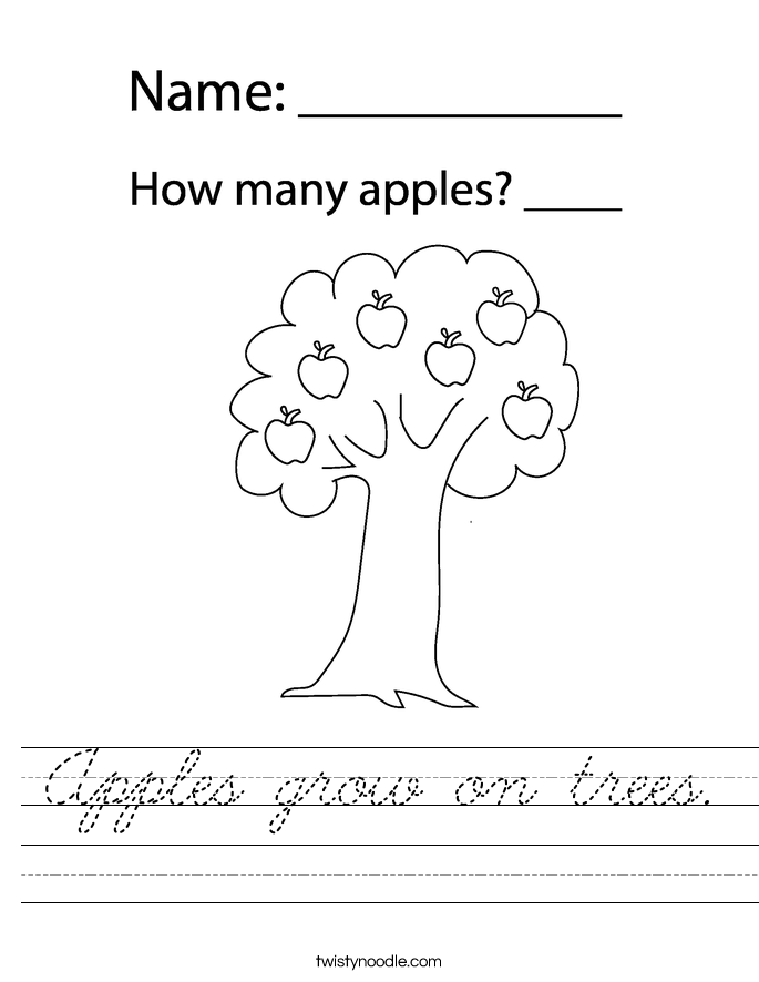 Apples grow on trees Worksheet - Cursive - Twisty Noodle