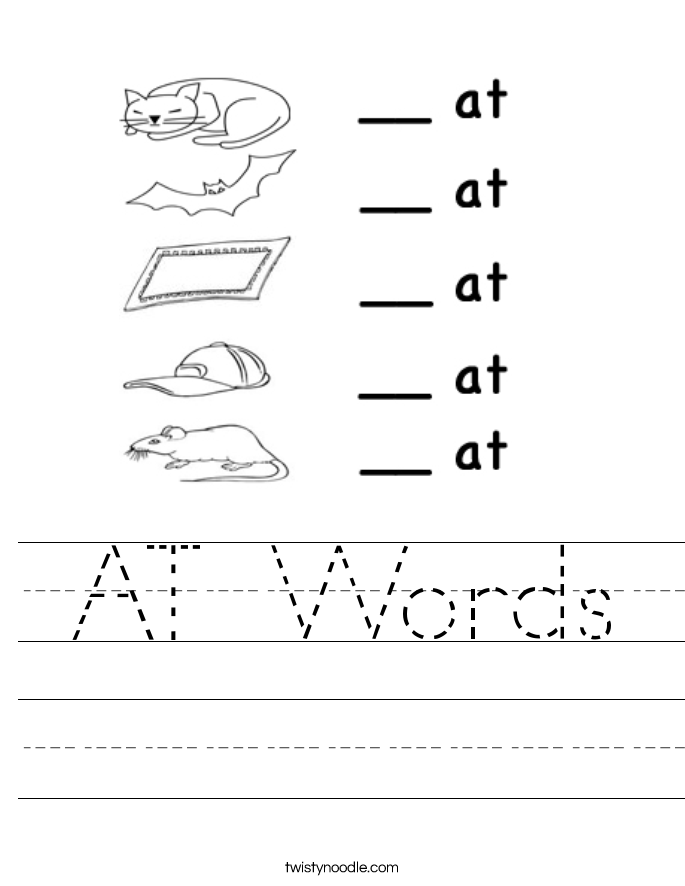 AT Words Worksheet Twisty Noodle AT Words Worksheet Twisty Noodle