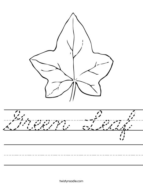 Green Leaf Worksheet - Cursive - Twisty Noodle