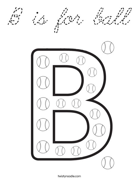 B is for ball Coloring Page - Cursive - Twisty Noodle