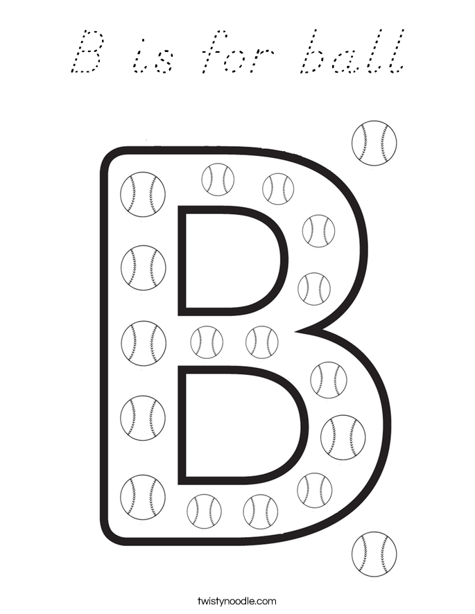 B is for ball Coloring Page - D'Nealian - Twisty Noodle