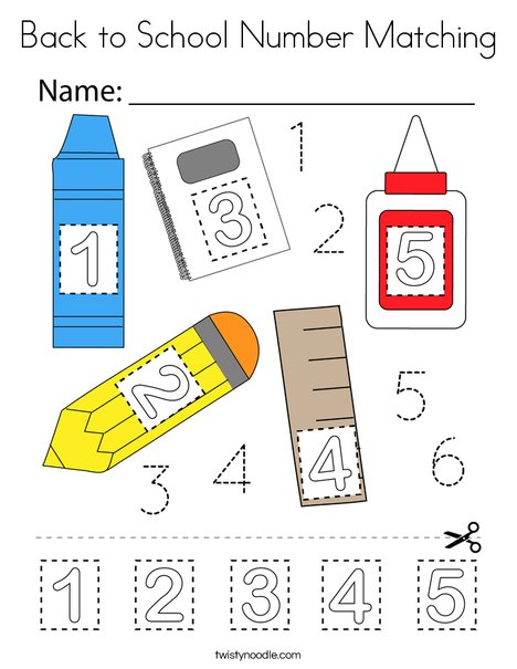 Back to School Number Matching Coloring Page - Twisty Noodle Back to School Number Matching Coloring Page - Twisty Noodle
