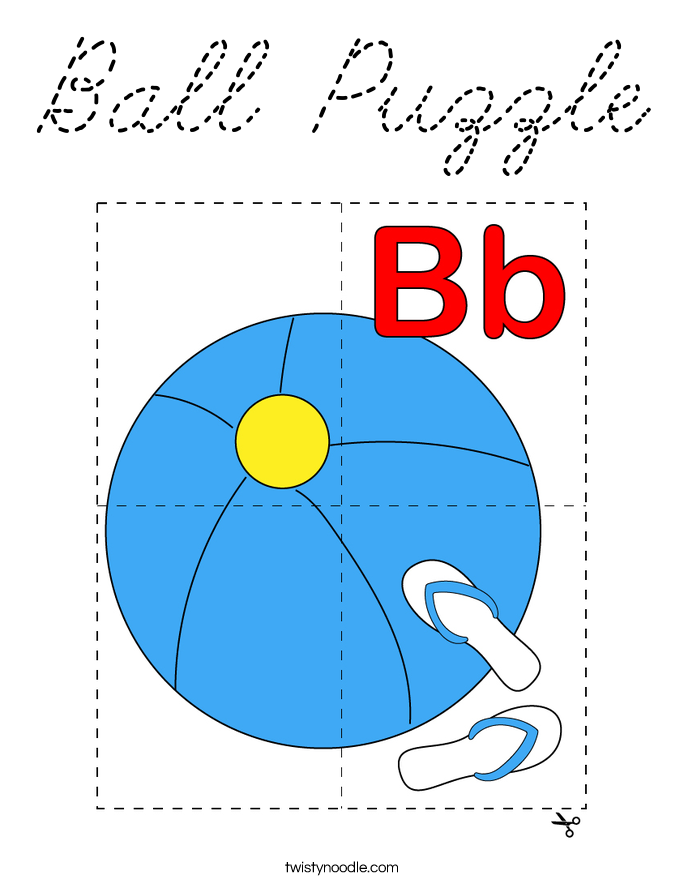 Ball Puzzle Coloring Page - Cursive - Twisty Noodle Ball Puzzle Coloring Page - Cursive - Twisty Noodle