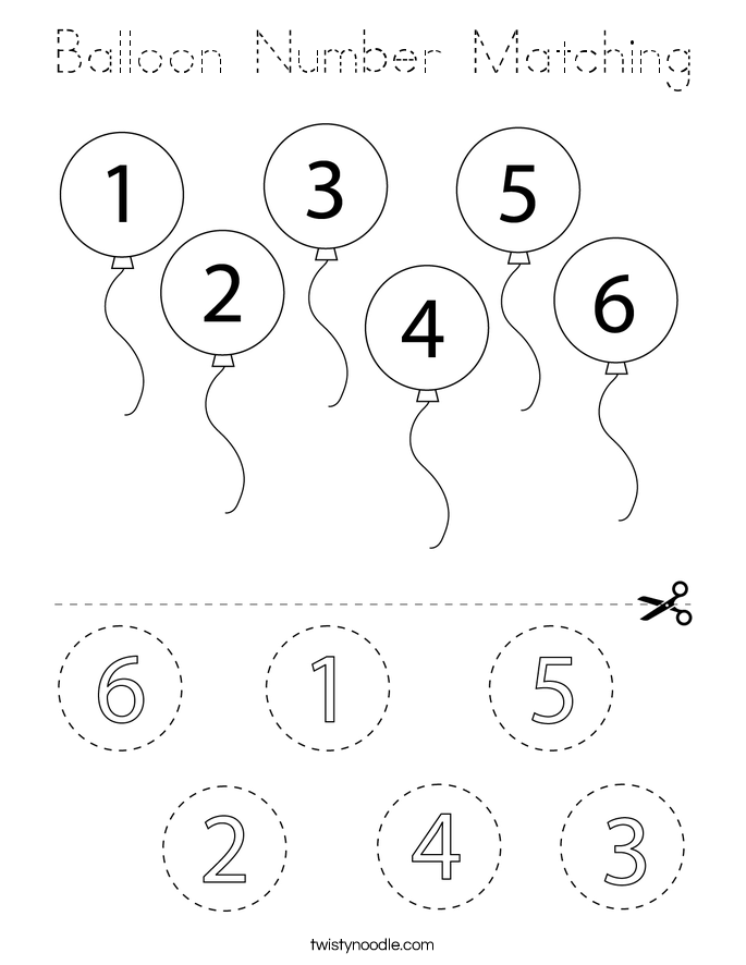 Balloon Number Matching Coloring Page - Tracing - Twisty Noodle Balloon Number Matching Coloring Page - Tracing - Twisty Noodle
