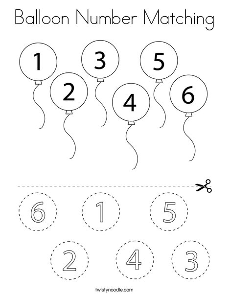 Balloon Number Matching Coloring Page - Twisty Noodle Balloon Number Matching Coloring Page - Twisty Noodle