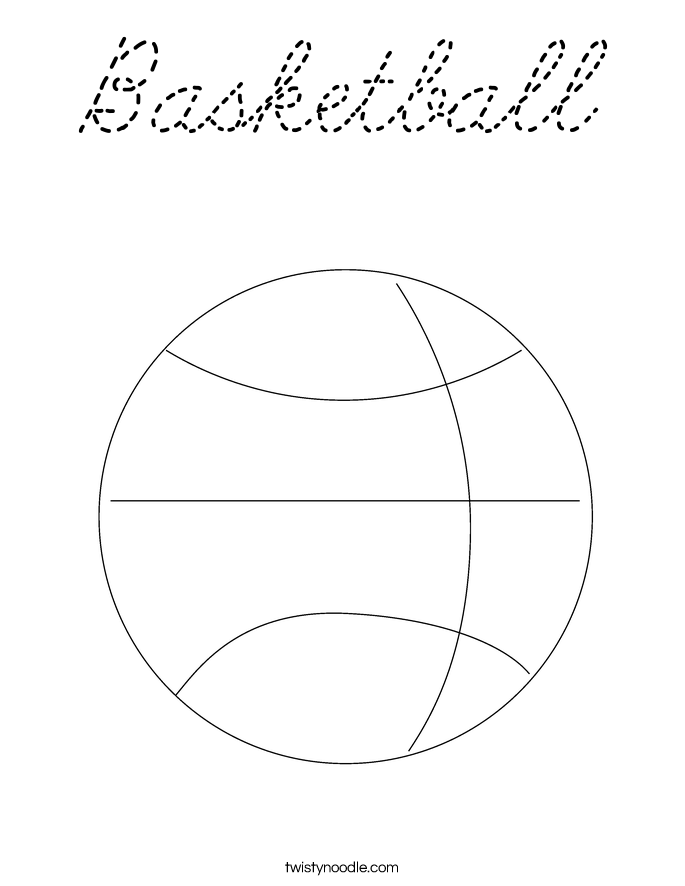 Basketball Coloring Page - Cursive - Twisty Noodle