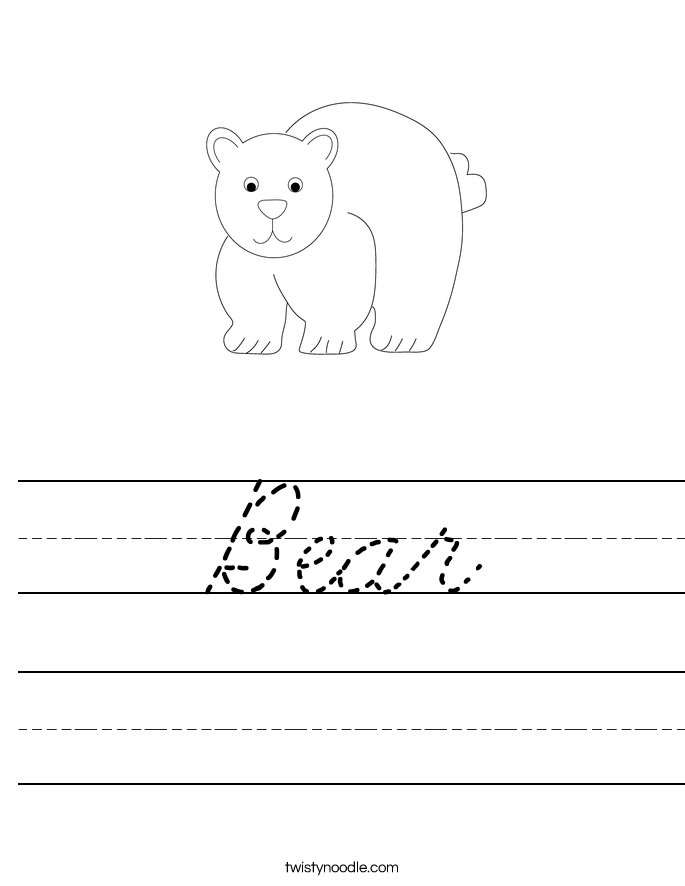 Bear Worksheet - Cursive - Twisty Noodle