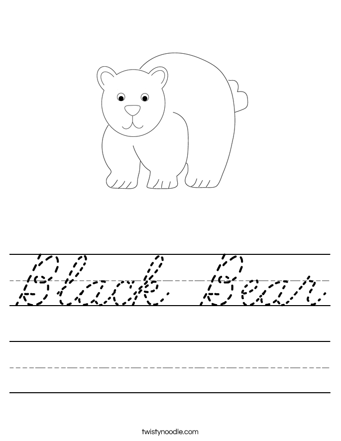 Black Bear Worksheet - Cursive - Twisty Noodle