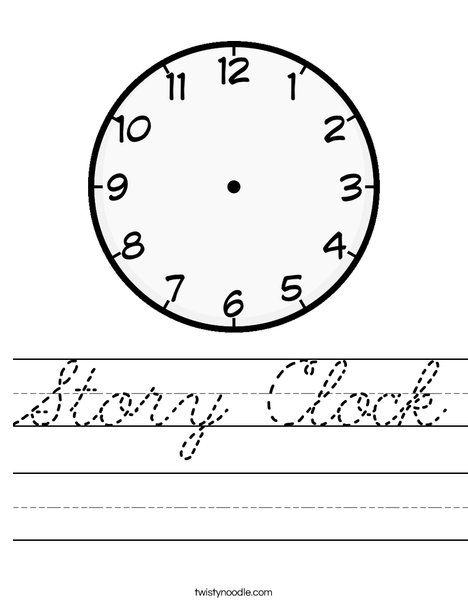 Story Clock Worksheet - Cursive - Twisty Noodle