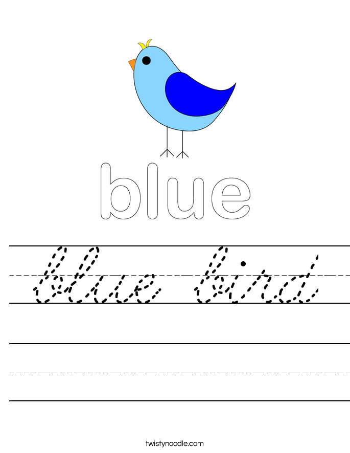 blue bird Worksheet - Cursive - Twisty Noodle
