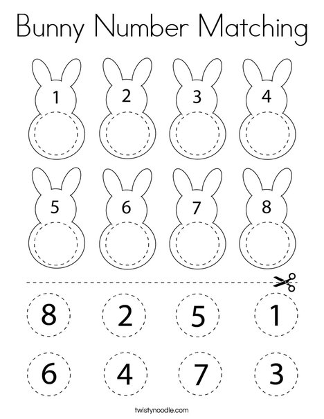 Bunny Number Matching Coloring Page - Twisty Noodle Bunny Number Matching Coloring Page - Twisty Noodle