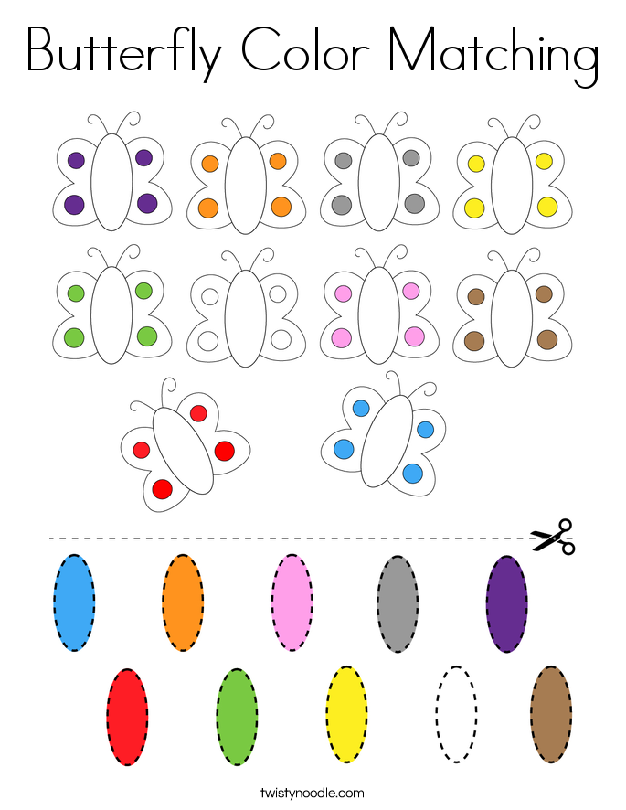 Butterfly Color Matching Coloring Page - Twisty Noodle Butterfly Color Matching Coloring Page - Twisty Noodle