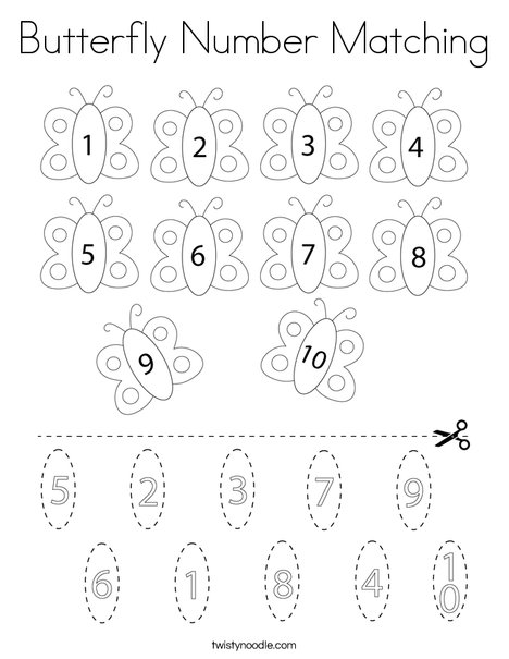 Butterfly Number Matching Coloring Page - Twisty Noodle Butterfly Number Matching Coloring Page - Twisty Noodle