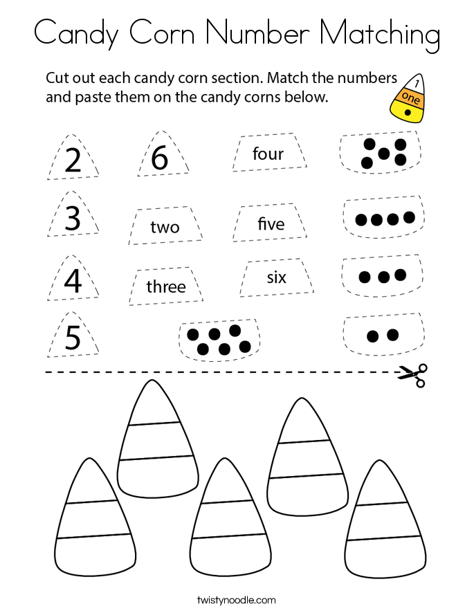 Candy Corn Number Matching Coloring Page - Twisty Noodle Candy Corn Number Matching Coloring Page - Twisty Noodle
