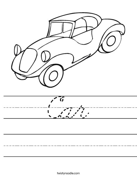 Car Worksheet - Cursive - Twisty Noodle