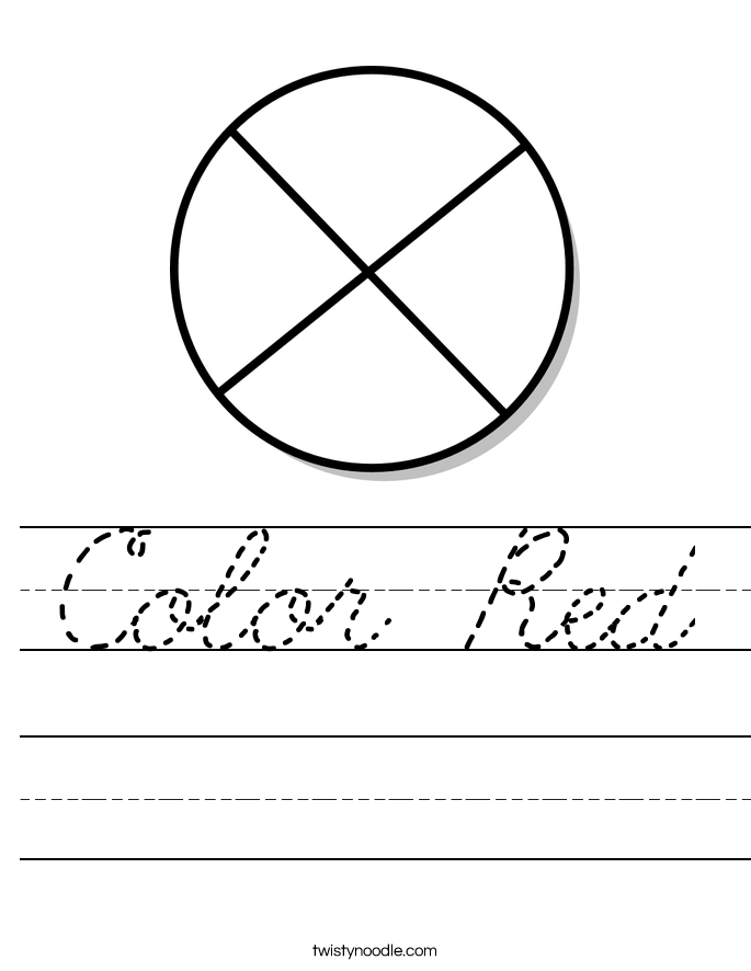 Color Red Worksheet - Cursive - Twisty Noodle