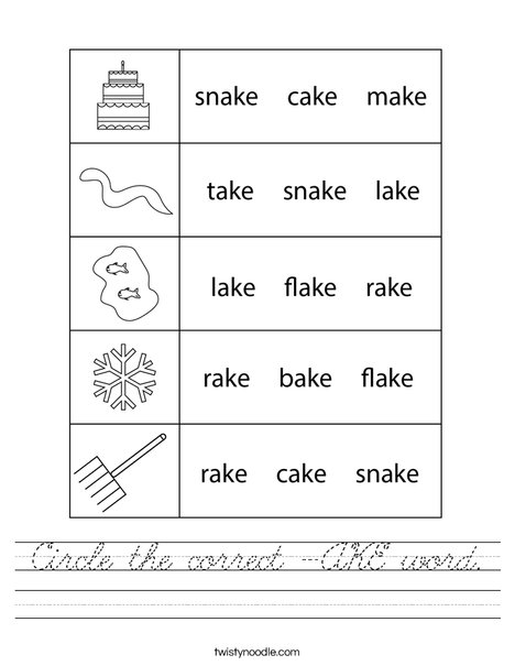 Circle The Correct AKE Word Worksheet Cursive Twisty Noodle circle-the-correct-ake-word-worksheet-cursive-twisty-noodle