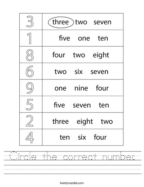 Circle the correct number Worksheet - Twisty Noodle Circle the correct number Worksheet - Twisty Noodle
