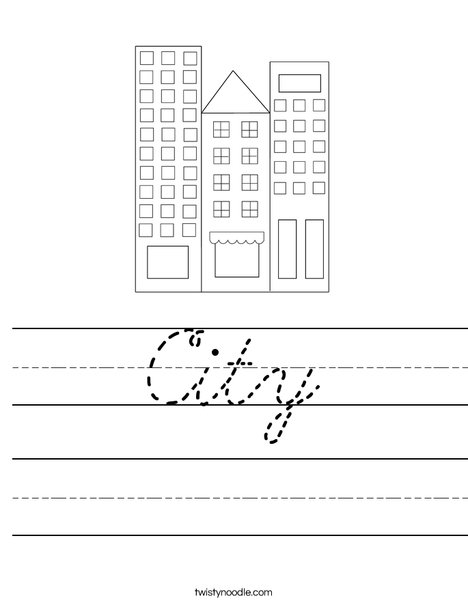 City Worksheet - Cursive - Twisty Noodle