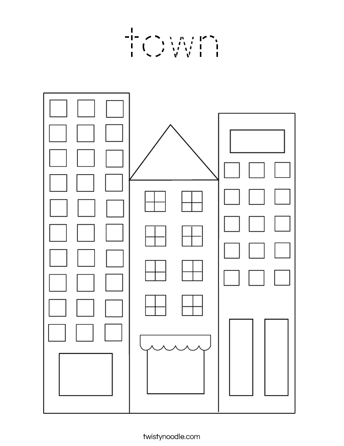 town Coloring Page - Tracing - Twisty Noodle