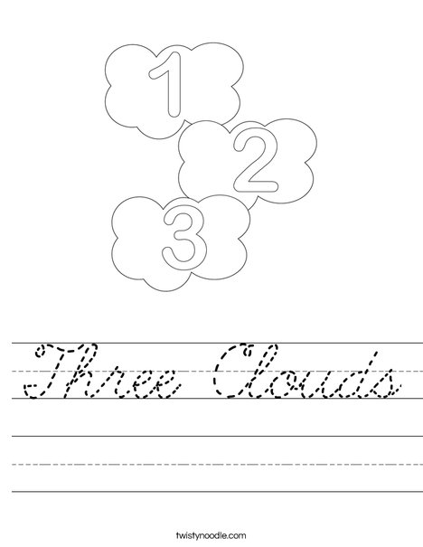 Three Clouds Worksheet - Cursive - Twisty Noodle