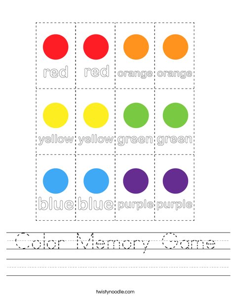 Color Memory Game Worksheet Twisty Noodle