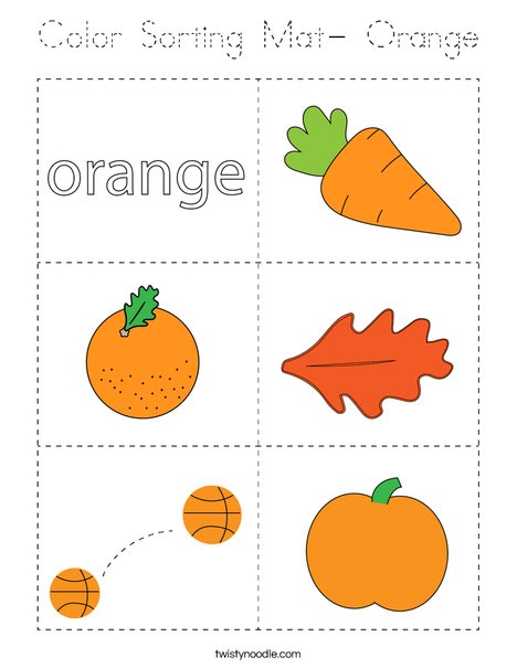Color Sorting Mat- Orange Coloring Page - Tracing - Twisty Noodle Color Sorting Mat- Orange Coloring Page - Tracing - Twisty Noodle