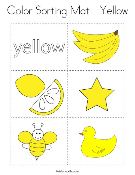 Color Sorting Mat- Yellow Coloring Page - Twisty Noodle Color Sorting Mat- Yellow Coloring Page - Twisty Noodle